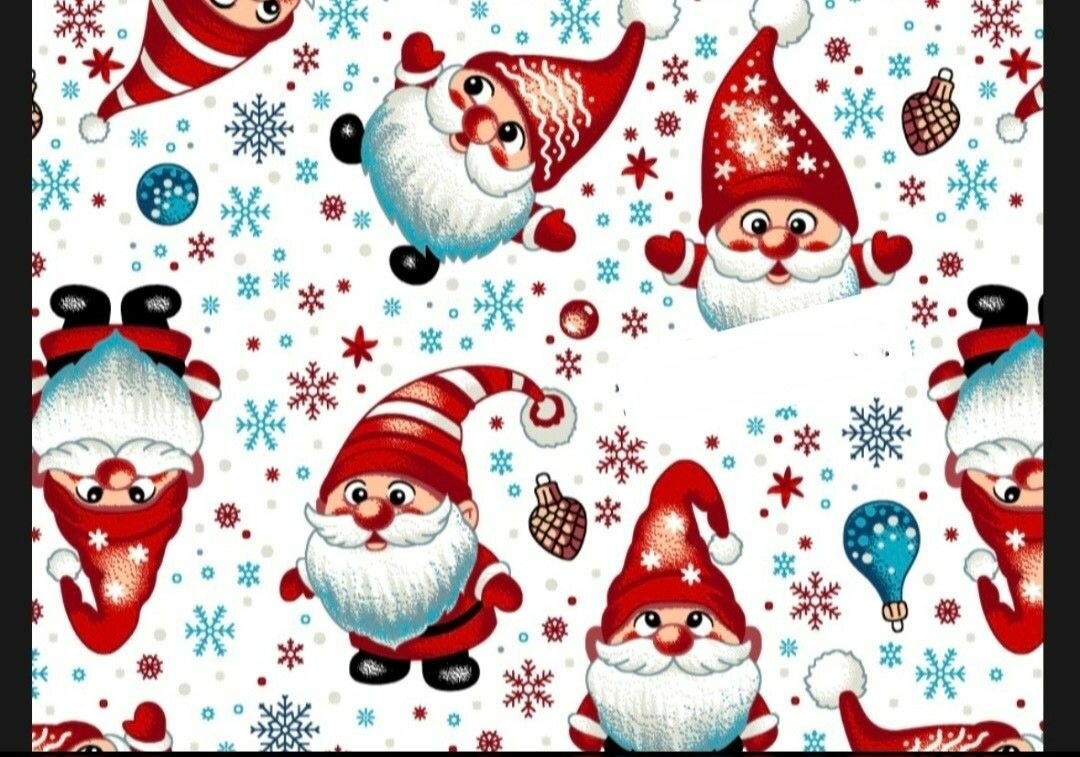 Кулирка 100% хлопок "гномы в красной шапке на белом", ширина 180см, длина 60см