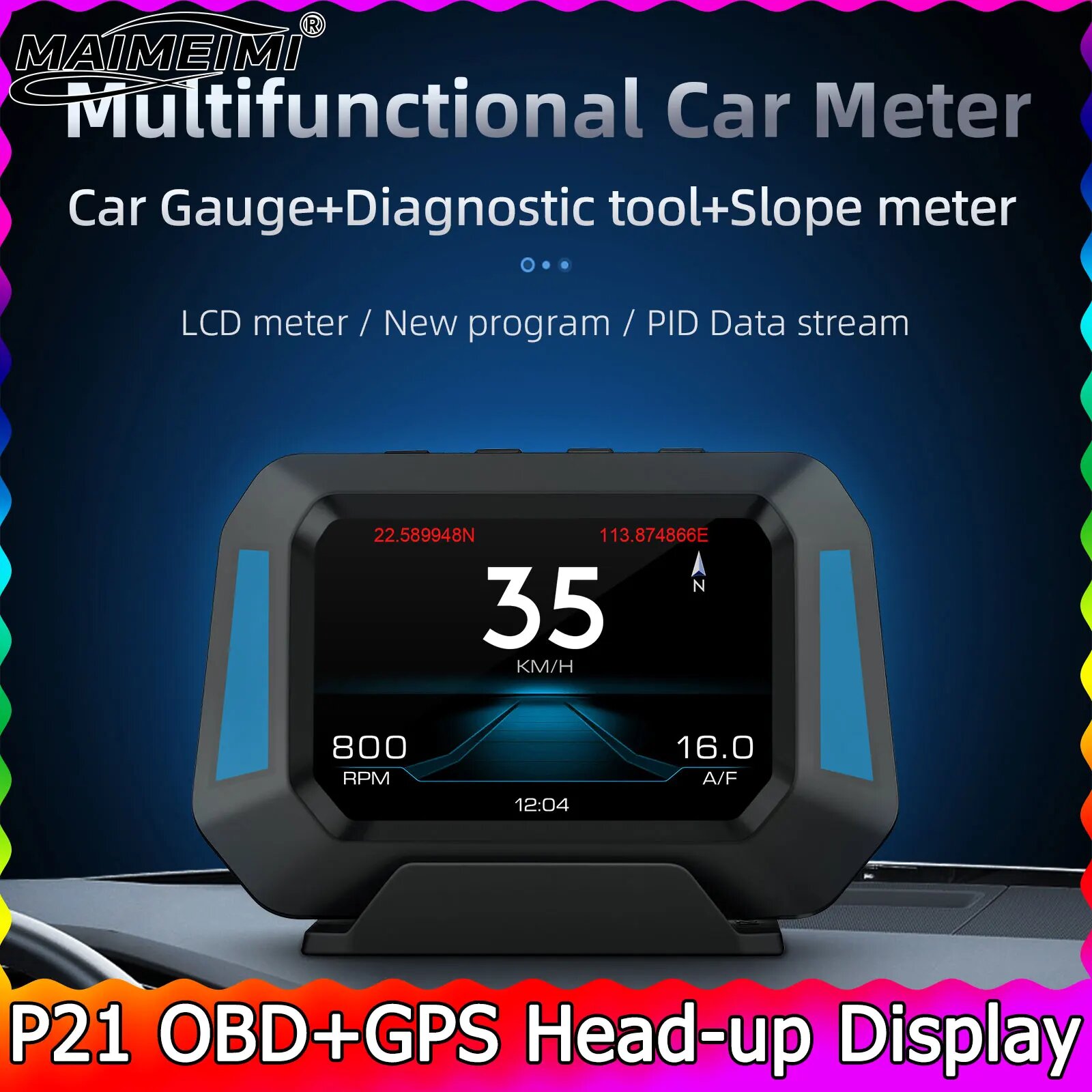P21 Автомобильный HUD Проекционный Дисплей Цифровая Приборная Панель GPS Спидометр OBD2 Диагностический Инструмент Беспроводн.