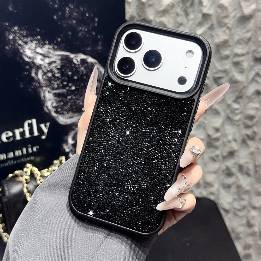 Черный чехол с блестками для iPhone 15 Pro Max