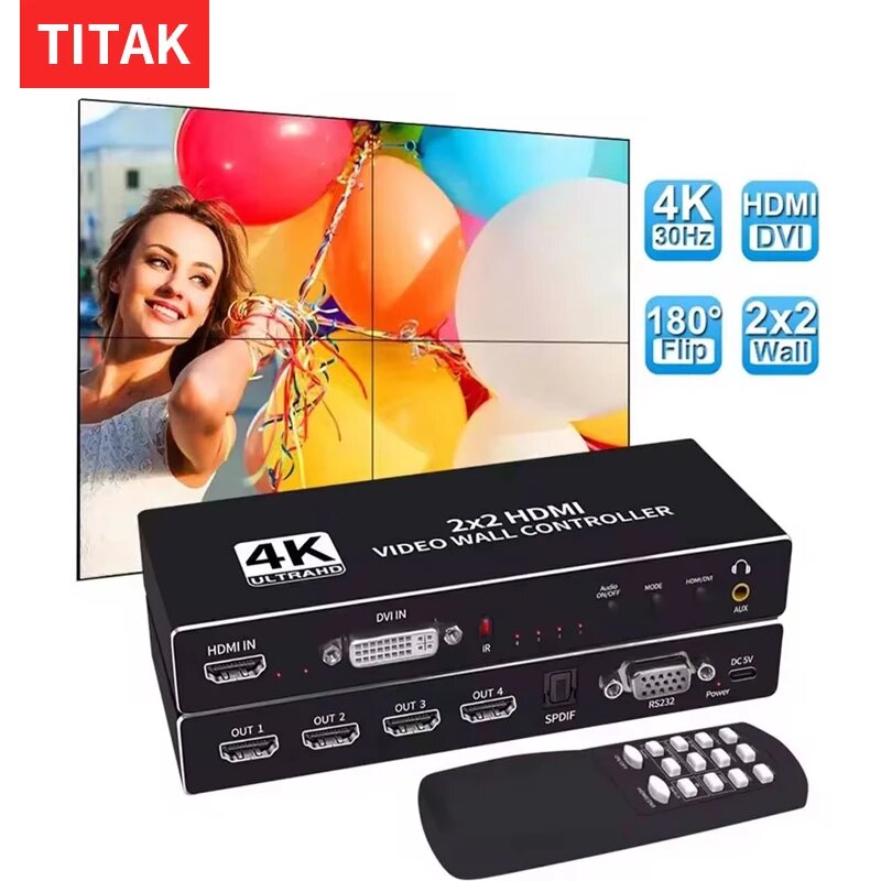 2x2 Контроллер видеостены Процессор 1x2 1x3 1x4 2x1 3x1 4x1 4K DVI HDMI Контроллер видеостены ТВ Видеошивка Настенный процессор