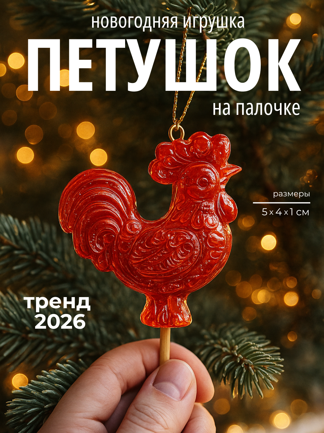 Елочная игрушка петушок на палочке подвески для украшений ручная работа