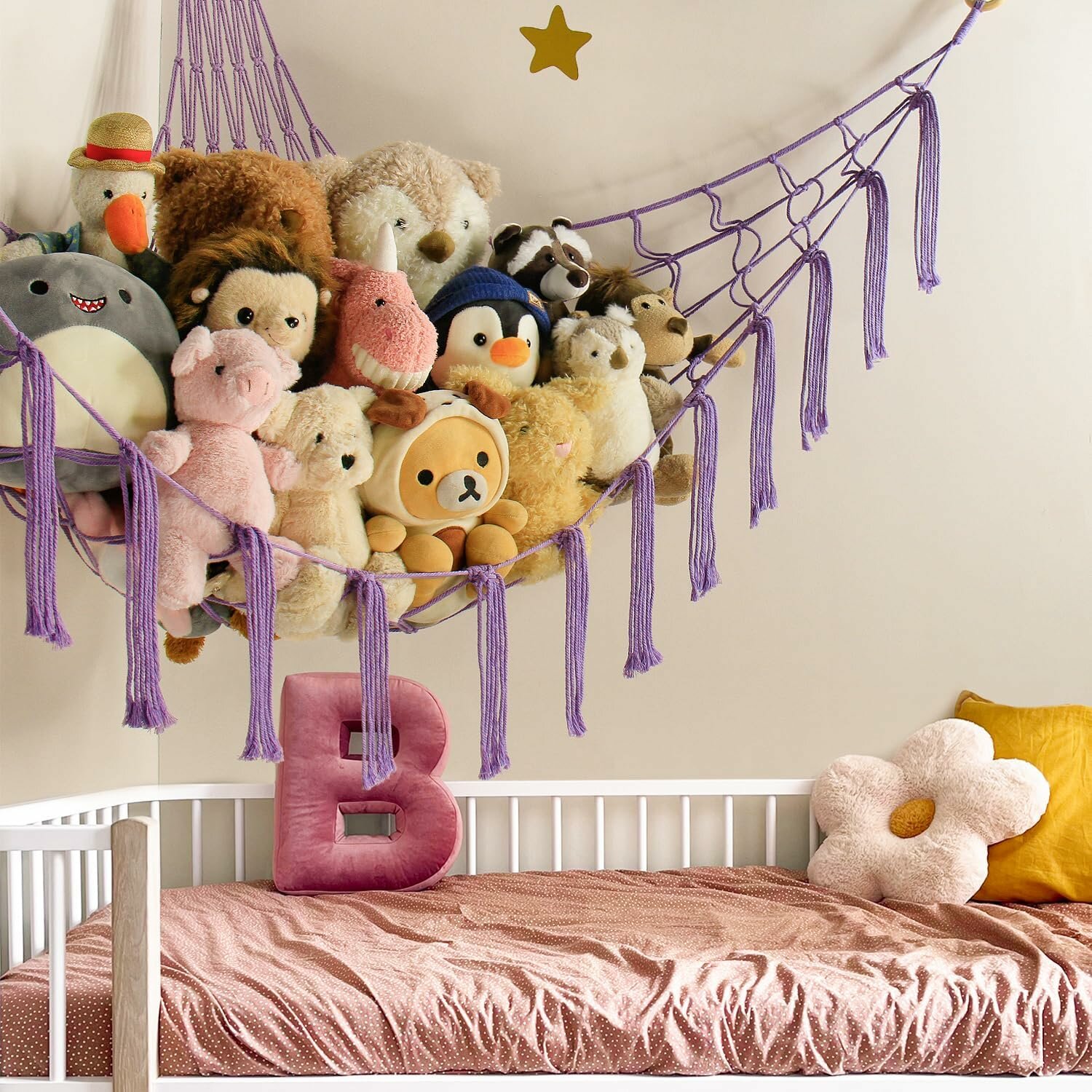 DINGXIAN Угловая подвесная сетка для хранения плюшевых игрушек, хлопок, органайзер для детской комнаты