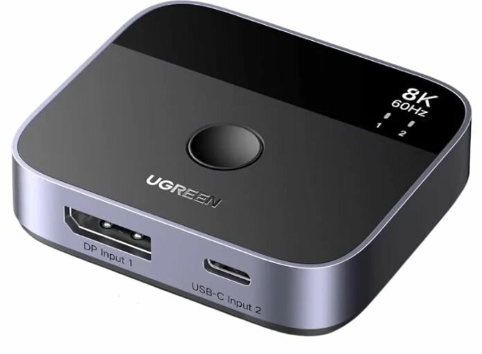 Переключатель UGREEN AW701 (65878) 2 in 1 8K@60Hz DisplayPort&USB-C Switcher. Цвет: черный.