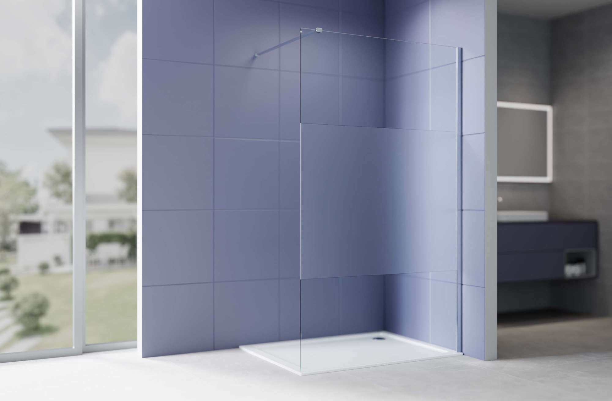 Душевая перегородка с держателем AQUATEK Walk in 1000x2000 AQ. WI.100.3CH хром/стекло прозрачное с матовой полосой