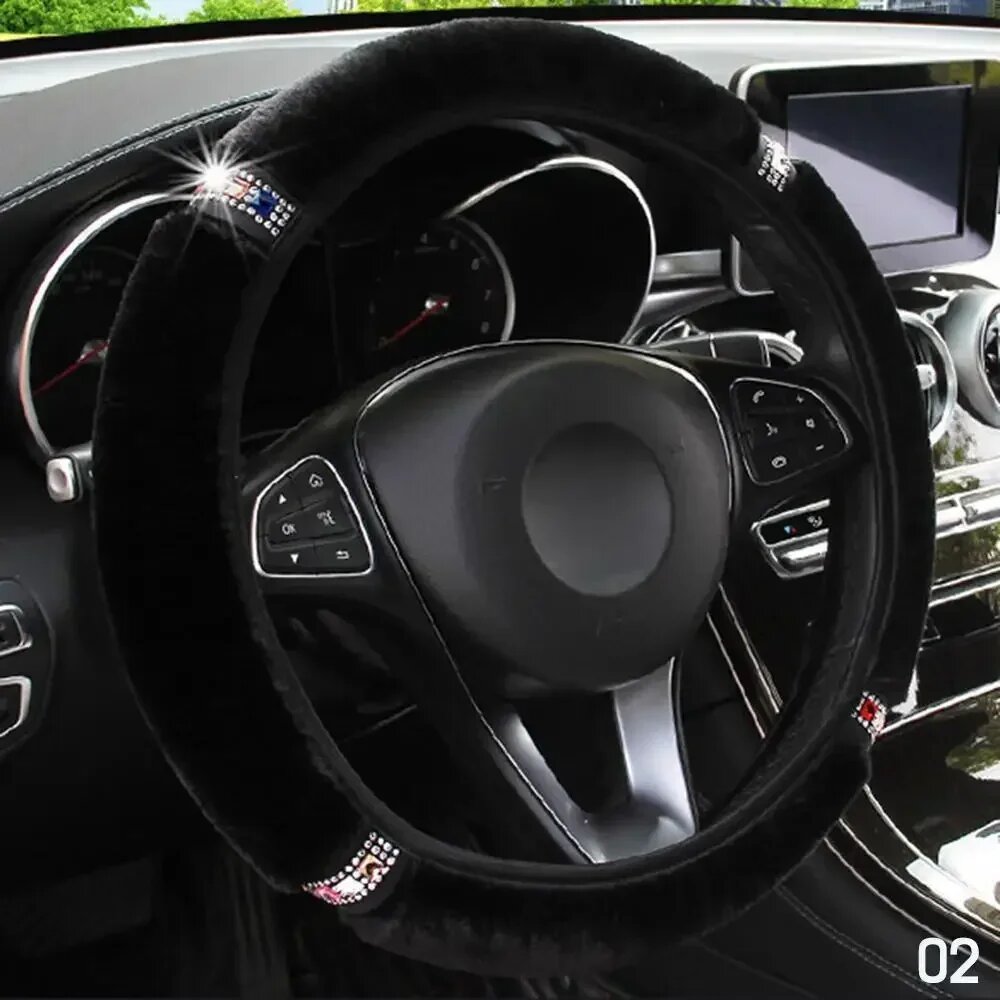 Универсальный мягкий плюшевый чехол на руль автомобиля диаметром 37-38 см со стразами, аксессуары для интерьера, чехол на руль, автомобильный Стайлинг