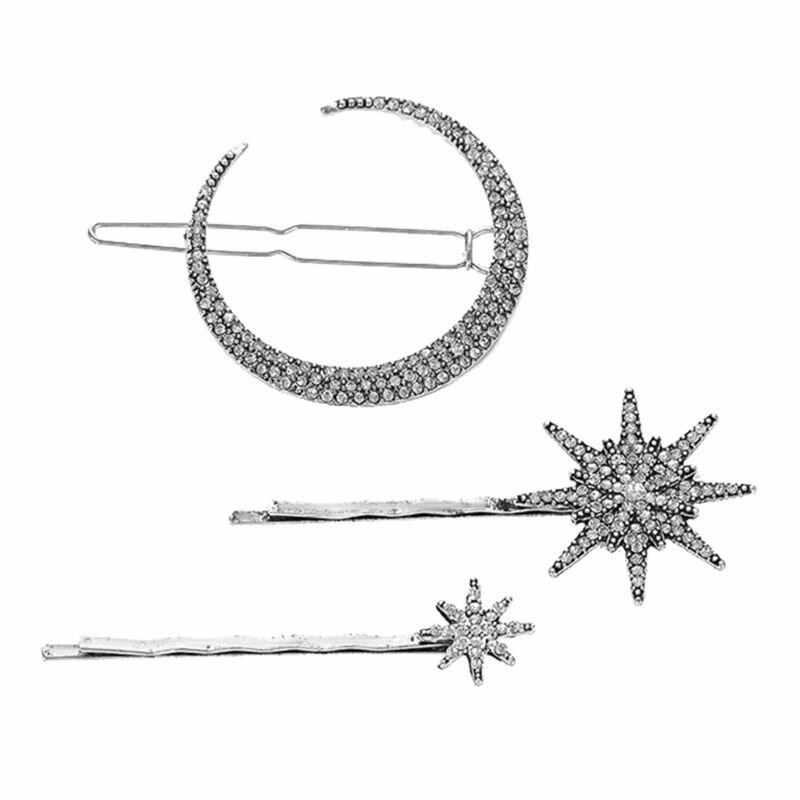 1 комплект из 3-х заколок для волос со стразами в виде звезды и луны, ретро-заколка словом, геометрический набор, боковой зажим-старинный серебряный набор