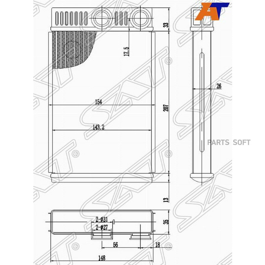 Радиатор отопителя салона Chevrolet Cruze 09-15 / Daewoo Lacetti 08-11 от официального дистрибьютора, SAT, артикул STCH093950