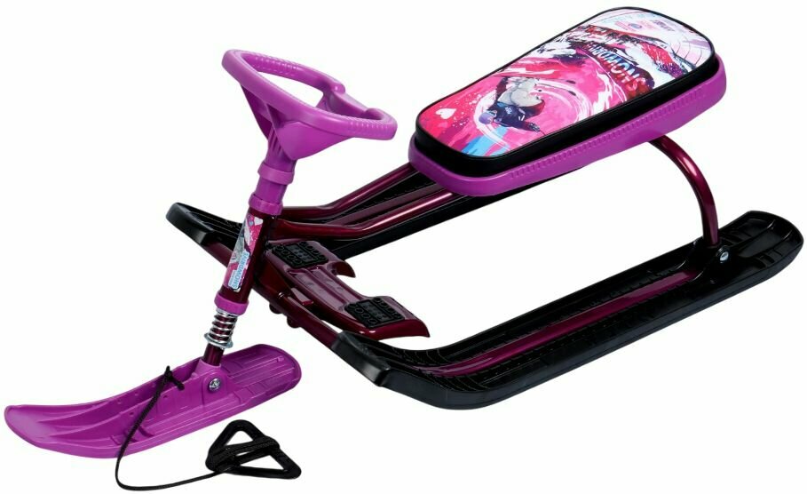 Снегокат детский "Тимка Спорт 2+. Slalom" с мягким сиденьем, авторулем и амортизацией, на веревке, 110х49х42 см, нагрузка до 100 кг, от 4 лет, фиолетовый