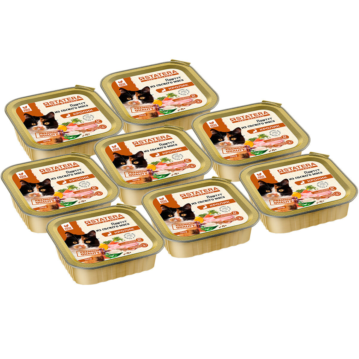 Корм влажный Statera для взрослых кошек, паштет с кроликом, 100 г х 8 шт