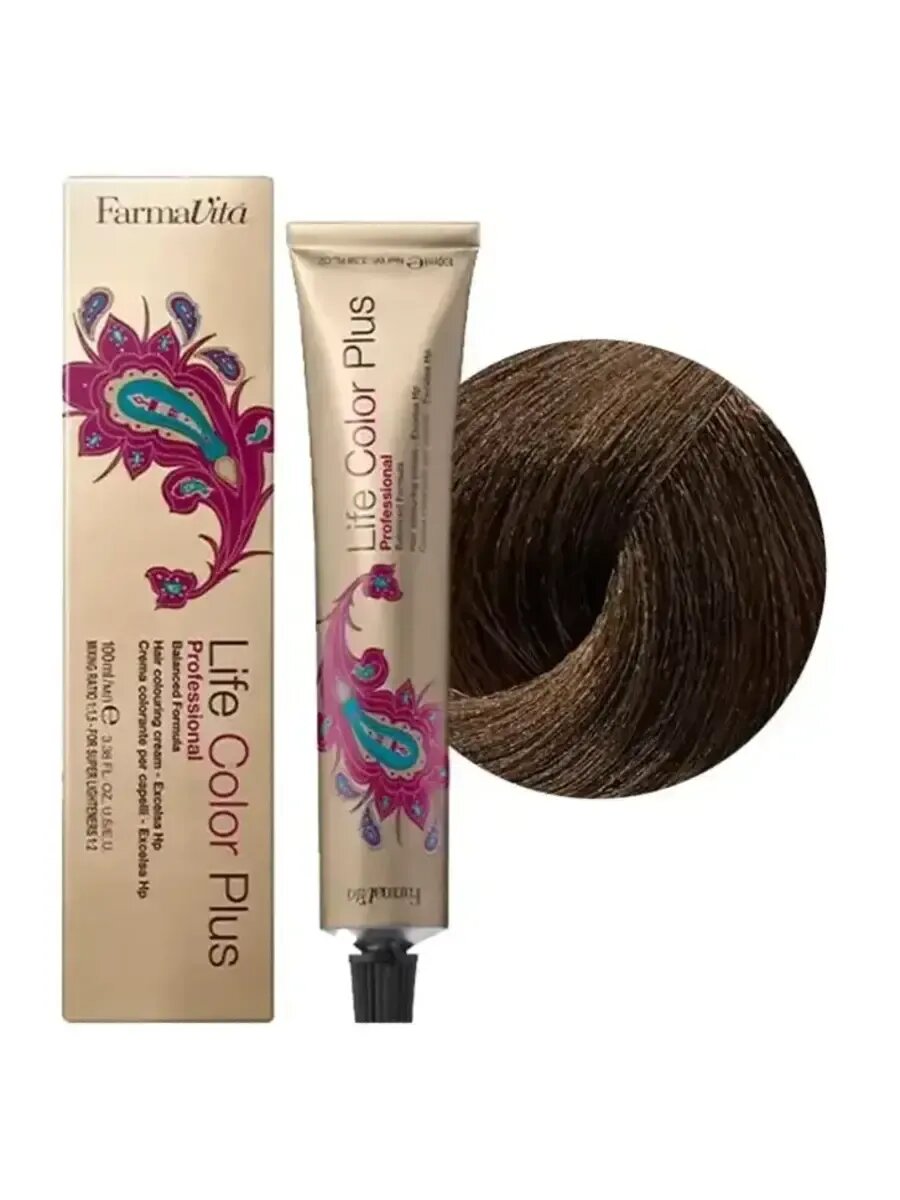 Краска для волос Farmavita Hair Coloring Life Color Plus Prof, Перманентный краситель с низким содержанием аммиака, 6.0