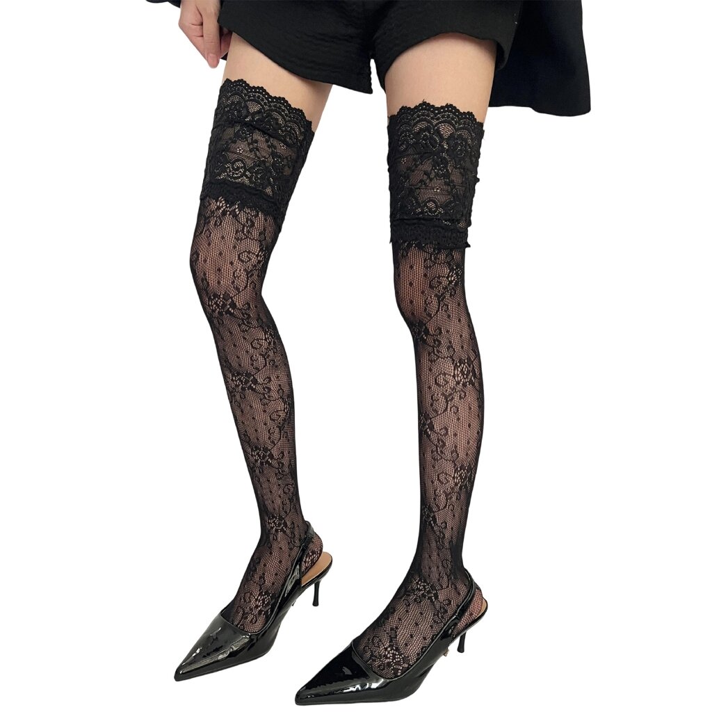 Винтажные носки в сеточку с цветочной кружевной отделкой выше колена, элегантные женские чулки до бедра из мягкого нейлона, несколько цветов