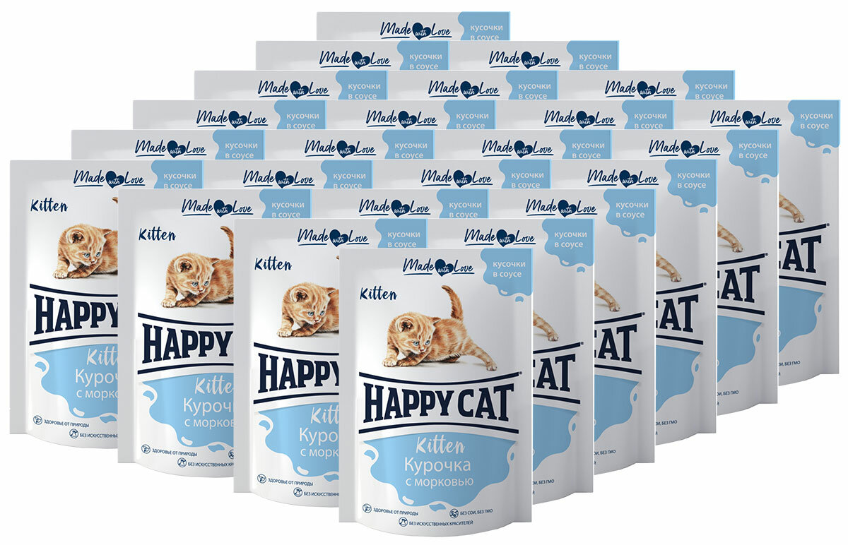 Корм влажный Happy Cat для котят, курица и морковь в соусе, 85 г х 24 шт
