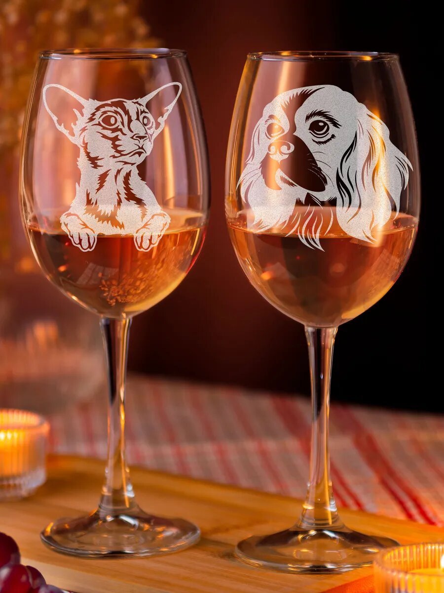 Винные бокалы с рисунком Ориентал и Cпаниель