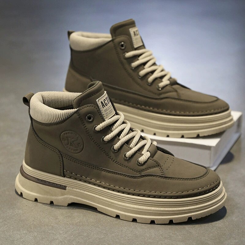 MOOCIE Мужские ботинки Martin, новый осенний стиль, дышащие высокие рабочие ботинки, модные и универсальные спортивные повседневные короткие ботинки на толстой подошве