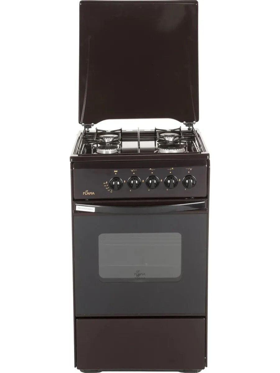 Газовая плита Flama RG 2401, 4 конфорки, ящик для посуды, цвет коричневый