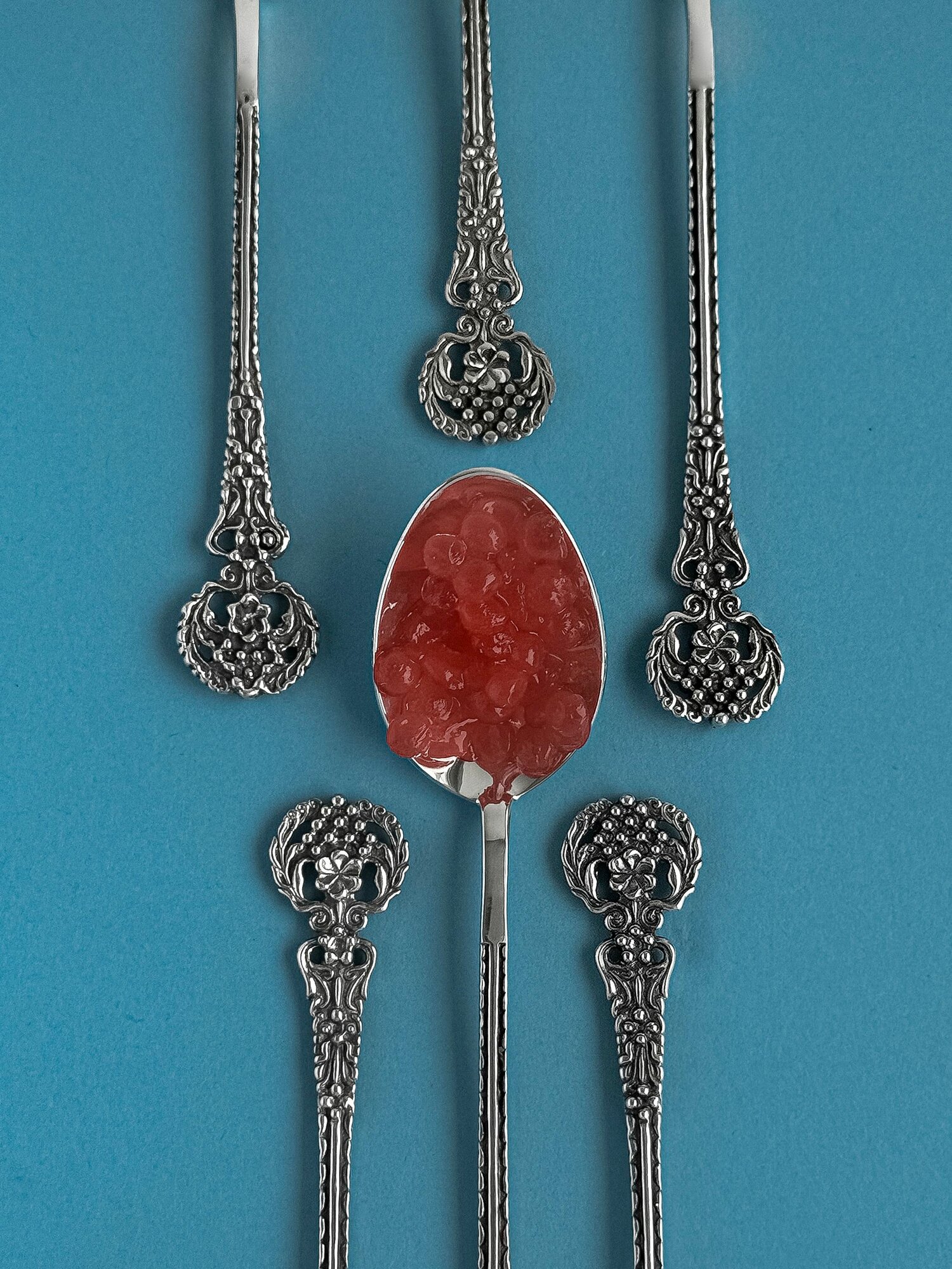 Тутта Набор серебряных чайных ложек 925 проба 6 шт, 6 персон, ложки из серебра кубачи в подарочном футляре