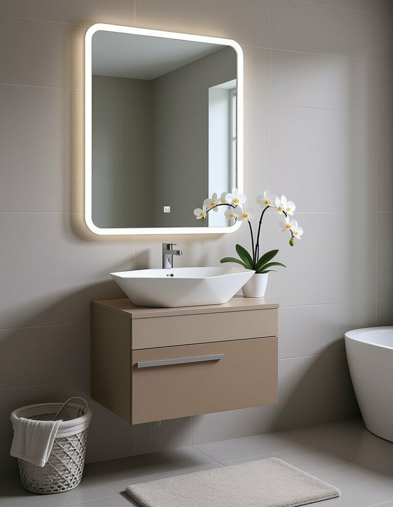 Мебель для ванной Вудлайн 65, розовый-бежевый, раковина Poligono, зеркало 60х80