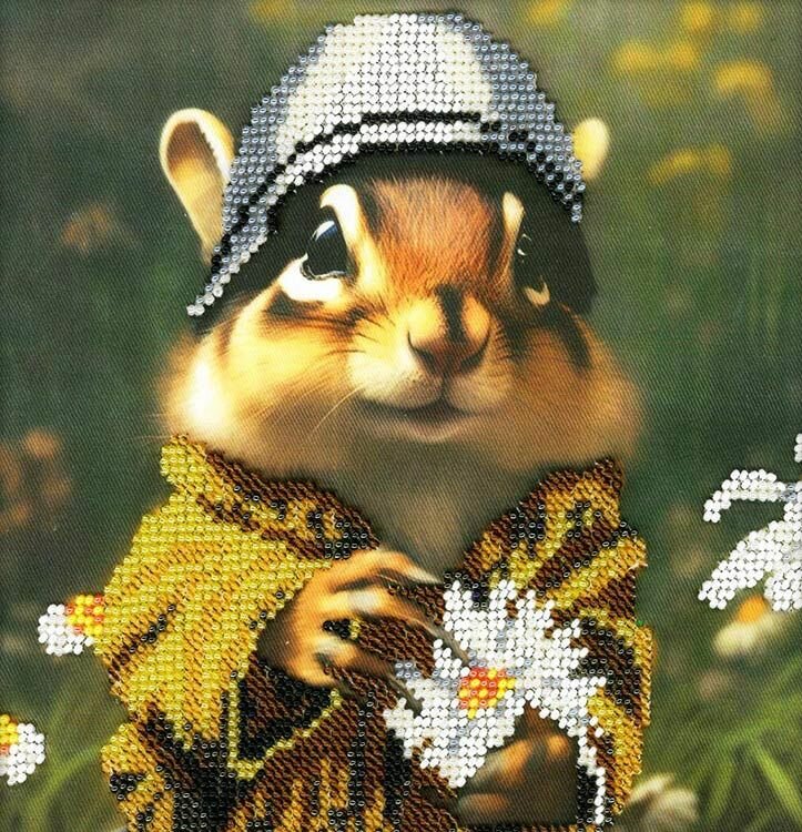 Набор для вышивания бисером Вышиваем бисером, "Бельчонок", 19х19 см, Животные