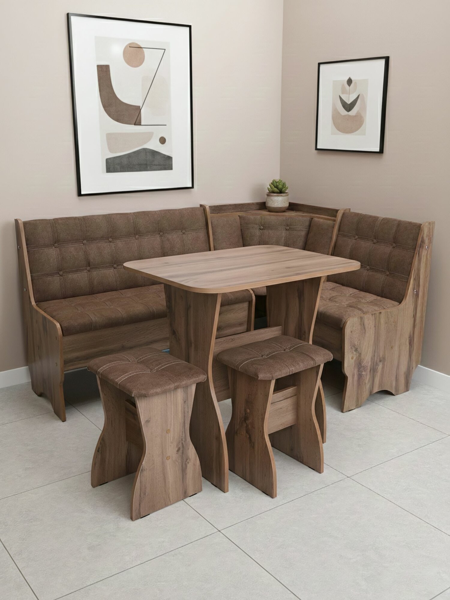 Кухонный уголок Мир Мебели "Алёнка-17", ЛДСП, велюр, дуб вотан, с ящиками