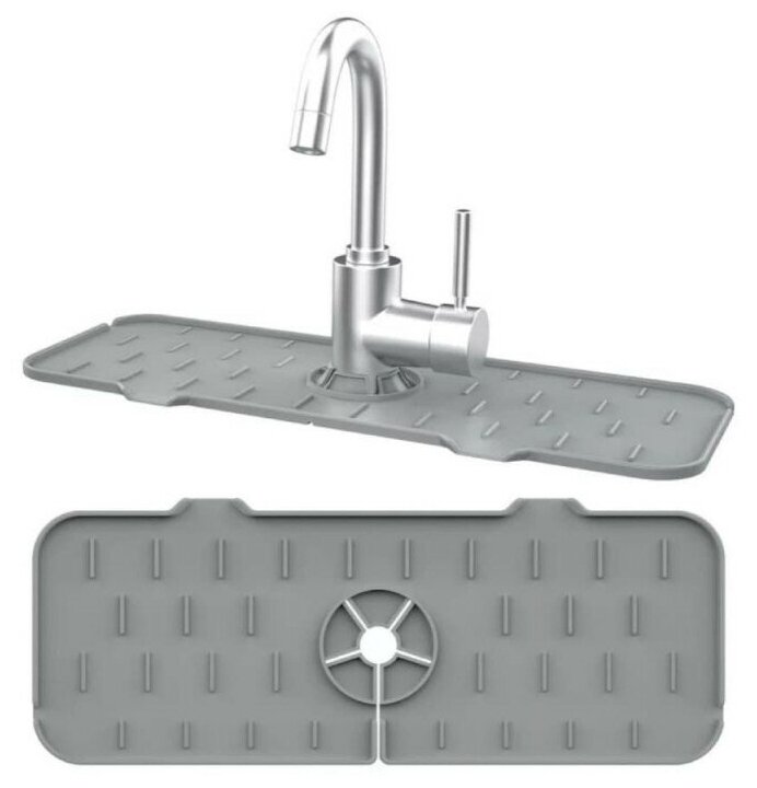 Коврик для раковины под смеситель, силиконовый, 37x14 см, цвет черный