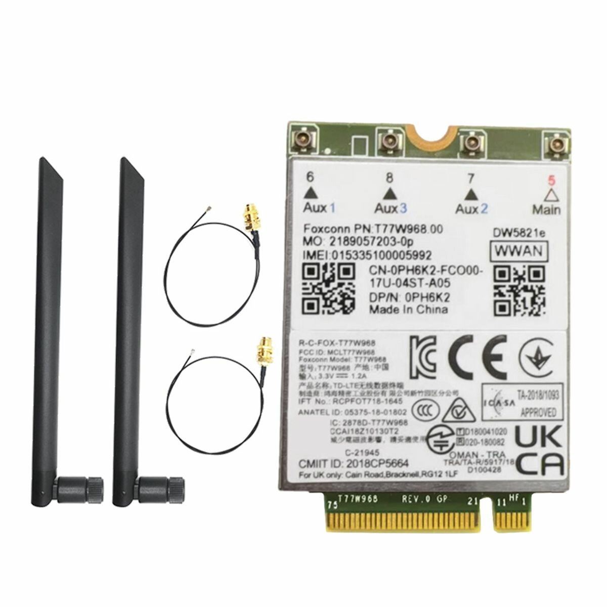 Модуль беспроводной сети Cat16 T77W968 DW5821E X20 4G LTE, гигабитная беспроводная карта Cat16 для ноутбуков 5420, 5424, 7424, 7400 + комплект из 2 антенн по 8 дБ