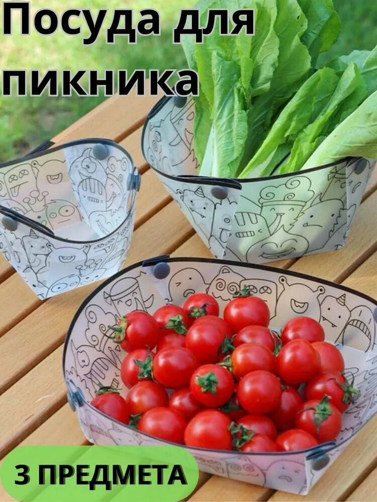 Складной / кемпинговый пластиковый поднос / 3 шт.
