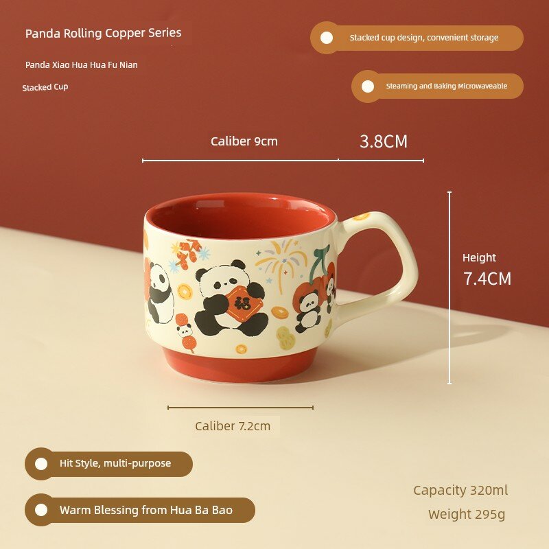 Чашка с синим лотосом и пандой, штабелирующая чашка, чашка для воды, керамическая кружка с ручкой, милая чашка для