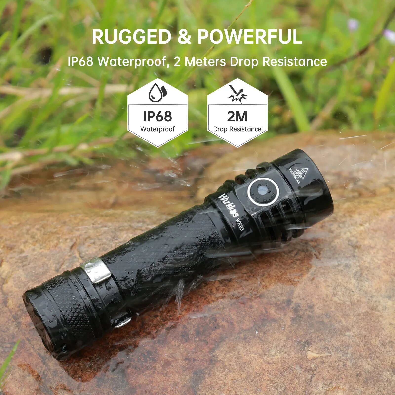 Wurkkos WK03 алюминиевый перезаряжаемый фонарик 1800lm black, 6000-6500K