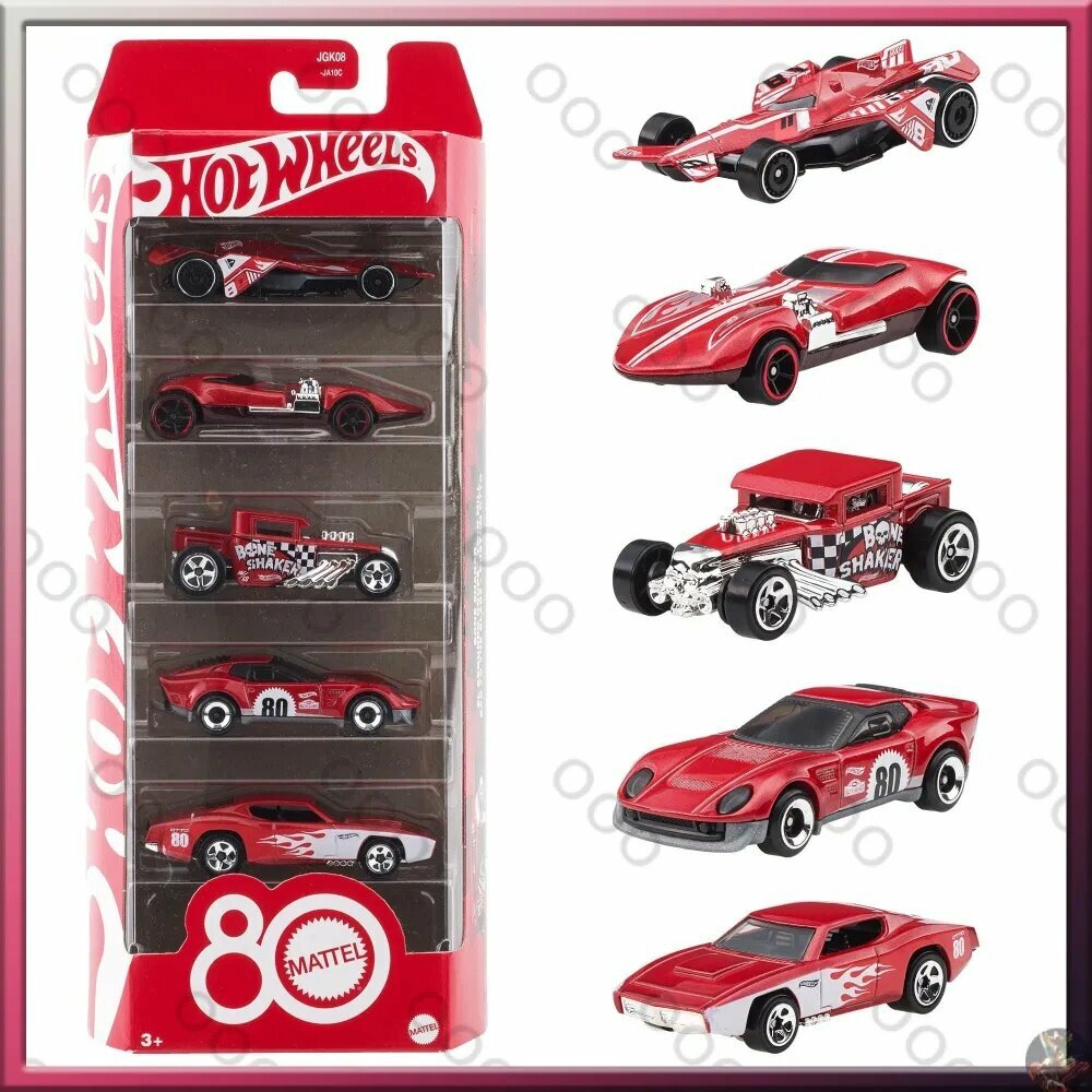 Набор машинок JGK08 Mattel 80th Anniversary 5 Pack 1/64 Scale Die-Cast Toy Cars
