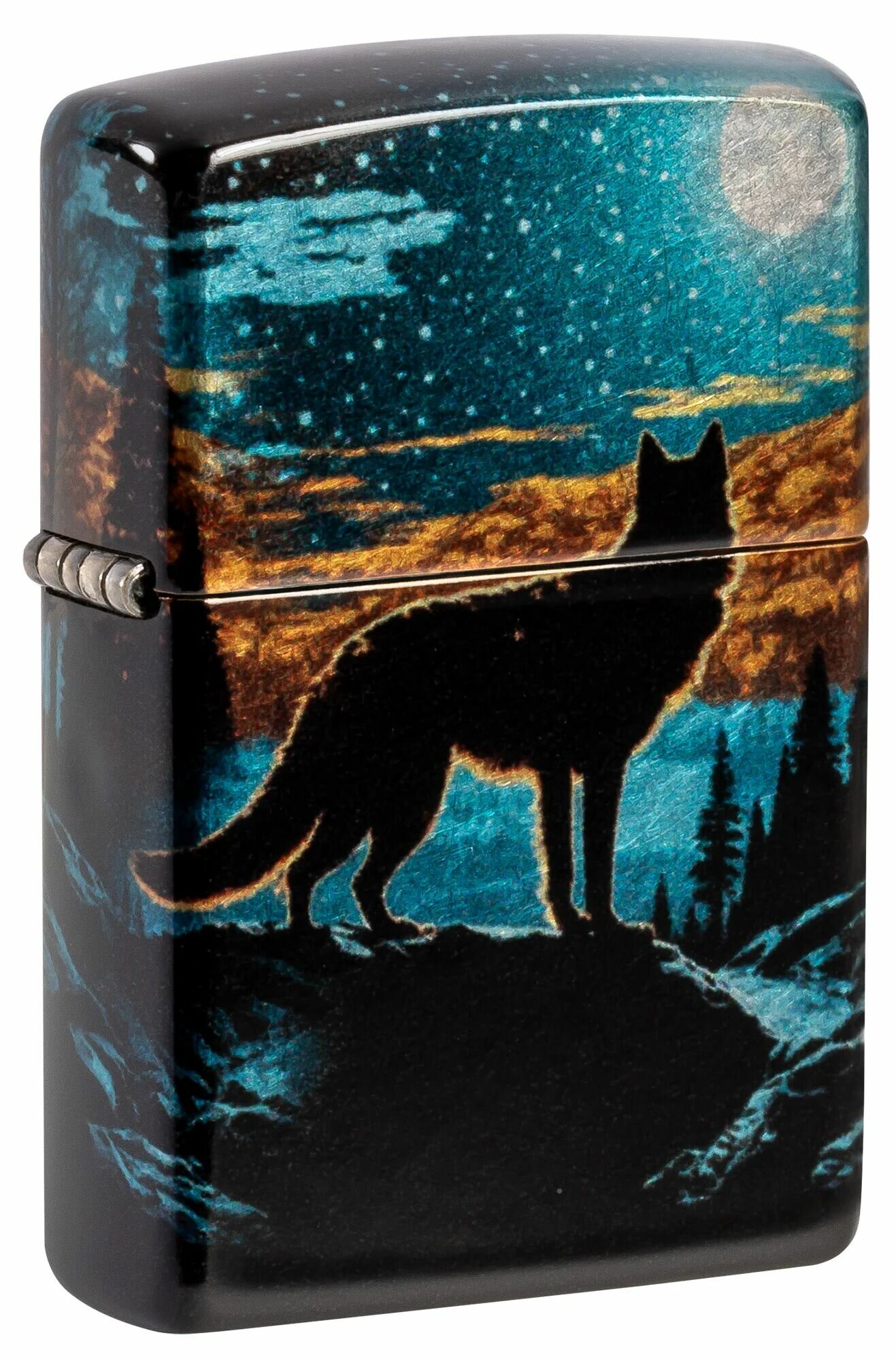 Зажигалка ZIPPO Moonlight Wolf Design с покрытием 540 Tumbled Chrome, латунь/сталь, разноцветная, 38x13x57 мм (не заправленная)