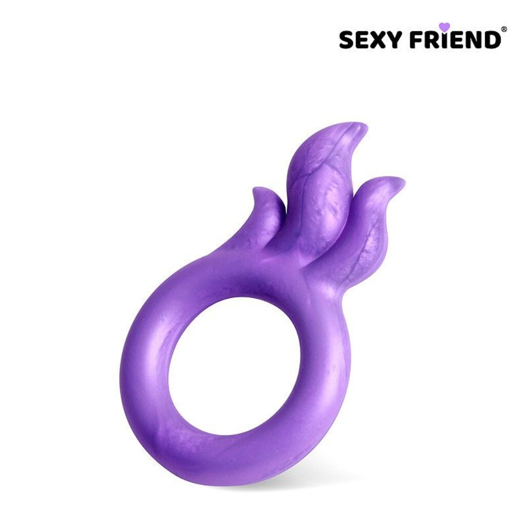 Фиолетовое силиконовое эрекционное кольцо с язычками пламени