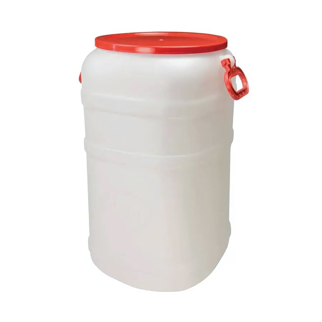 Канистра-бочка 40л с горлом 250 мм, комплект 4 шт, пластик, белый с красной крышкой