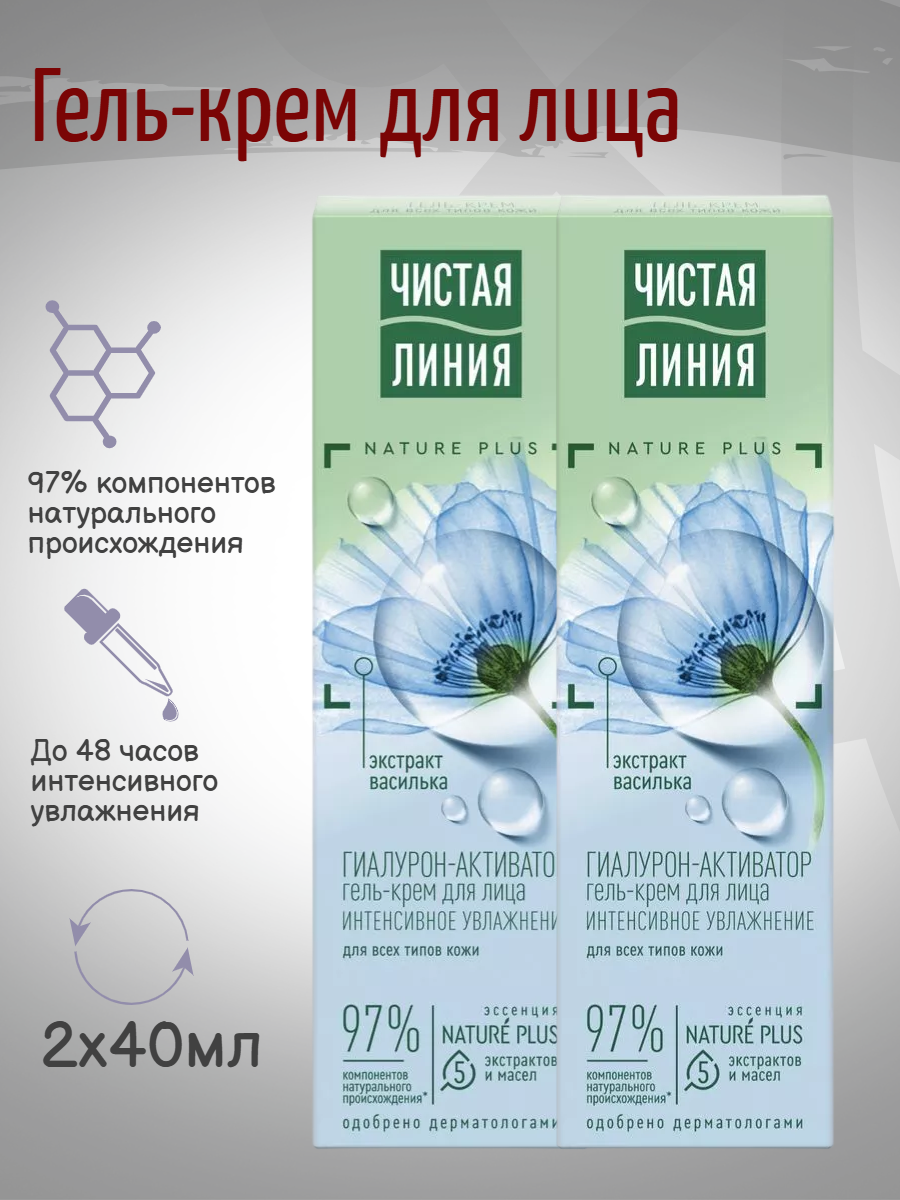 Чистая Линия гель-крем для лица с гиалуроном и экстрактом василька 40 мл 2шт