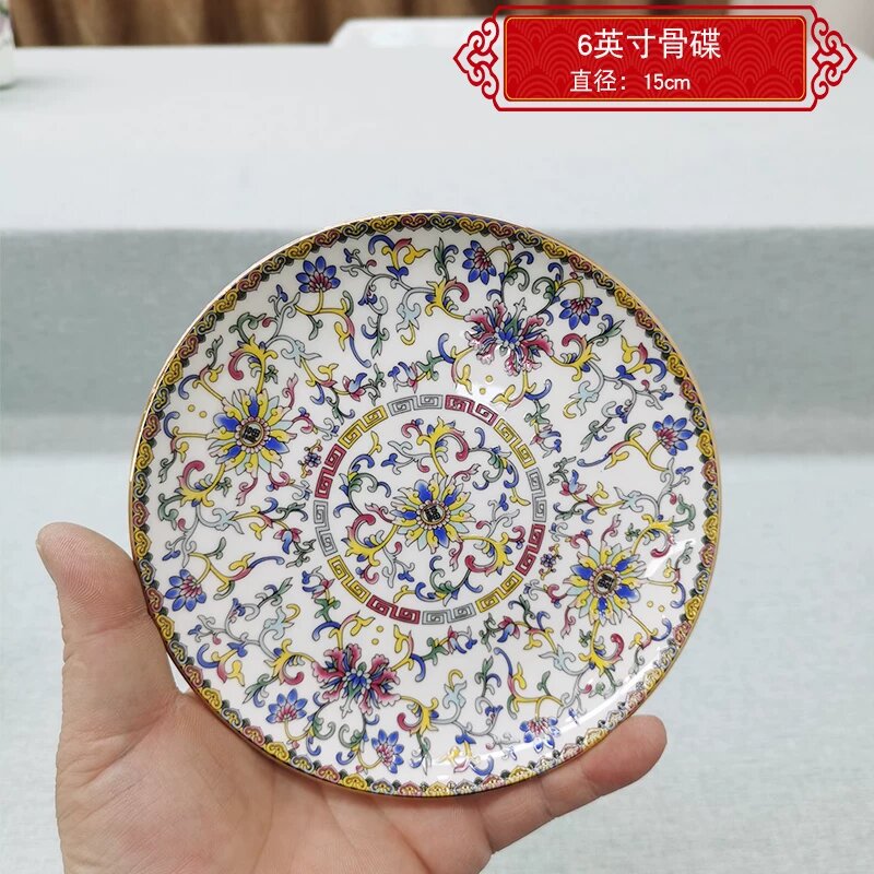 Набор посуды из эмалированного фарфора в китайском стиле: миска и тарелка, домашняя посуда из костяного фарфора