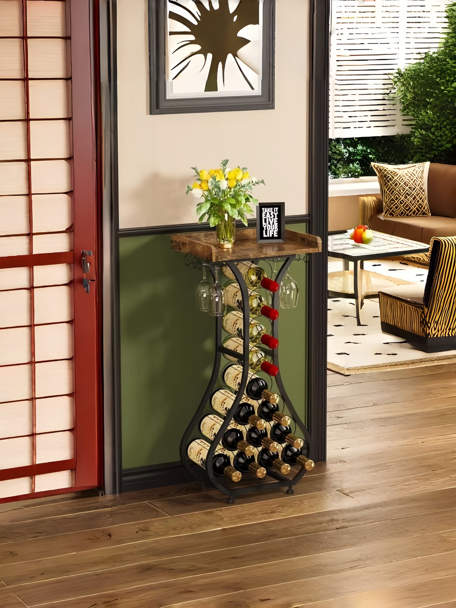 Барный столик-стеллаж "Винный стеллаж", для хранения бокалов, до 14 вин и 4 бокалов