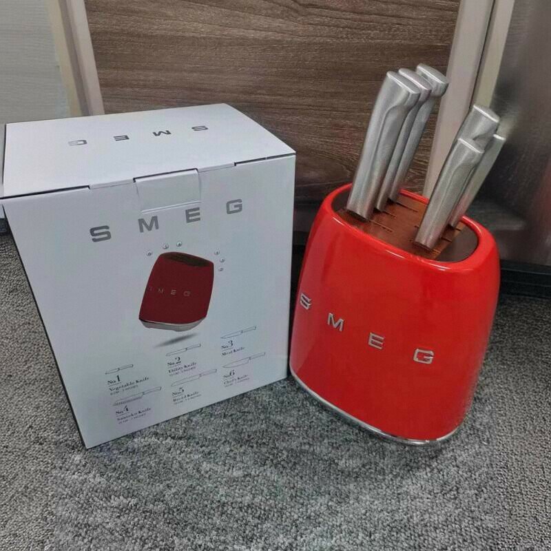 В наличии итальянский полный набор ножей SMEG, семь предметов, кухонные ножи в европейском стиле, держатель для ножей из нержавеющей стали