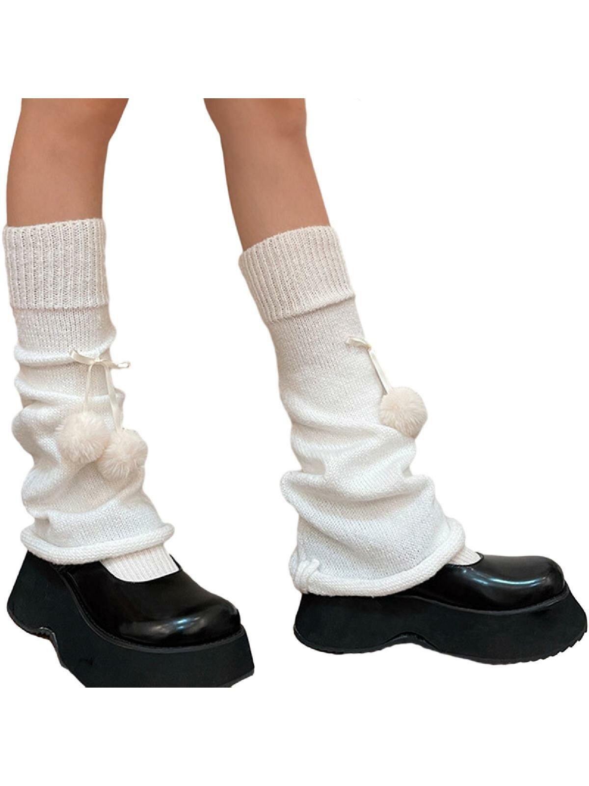 Нейлоновые гетры с помпонами, Белый