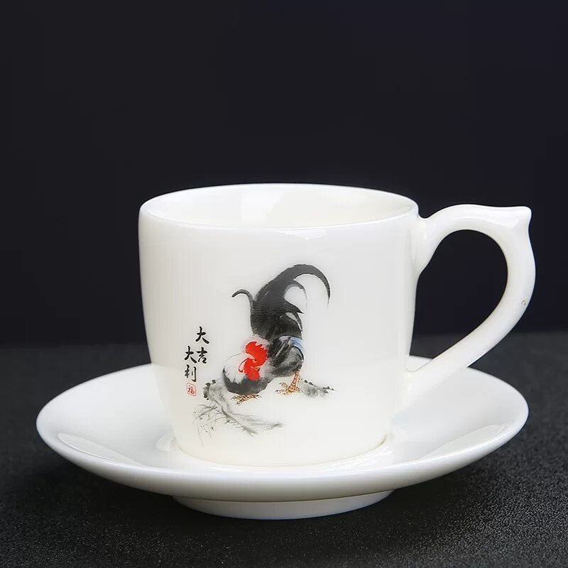 Чайная чашка из белого фарфора Дехуа в форме петуха, мастерская чашка, керамическая чашка для кунг-фу с ручкой, чайная