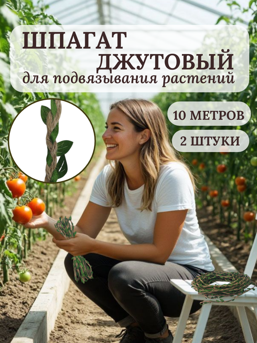 Джутовая верёвка с листочками / бечёвка / Шпагат для макраме, флористики и упаковки подарков / Нить для хенд-мейда