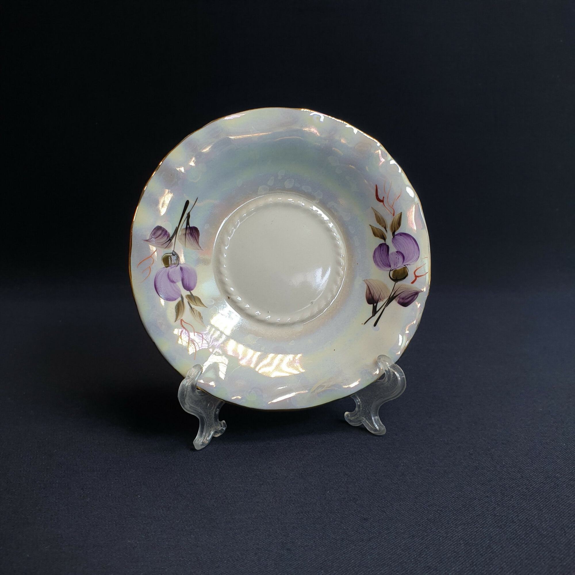 Блюдце кофейное Конаково, фарфор роспись позолота 13 см, винтаж СССР