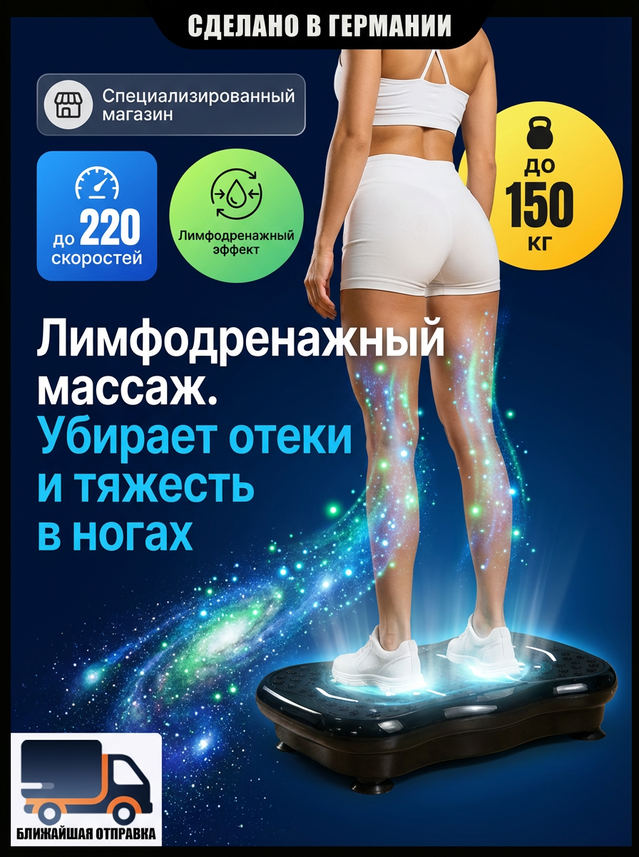 Виброплатформа для похудения 150 кг тренажер кардио степпер, пульт, чёрный, с Bluetooth