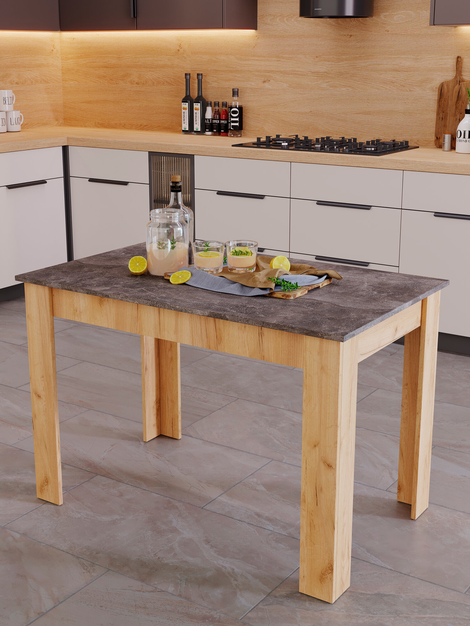 Обеденный стол ТриЯ, Промо тип 2, дуб крафт золотой/ателье темный, (ДхШхВ) 110х67х73