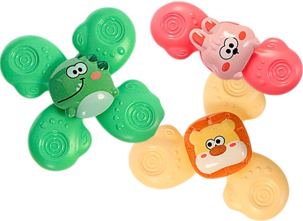 Игрушки для купания в ванной "Зверушки", 3 спиннера на присосках, детские пластиковые фигурки для игр с водой, для малышей от 4 месяцев