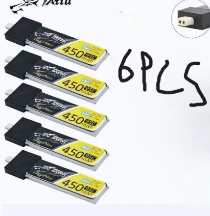 Литиевая батарея TATTU 3.8V 450mAh 95C с вилкой BT2.0-A, 6 шт.