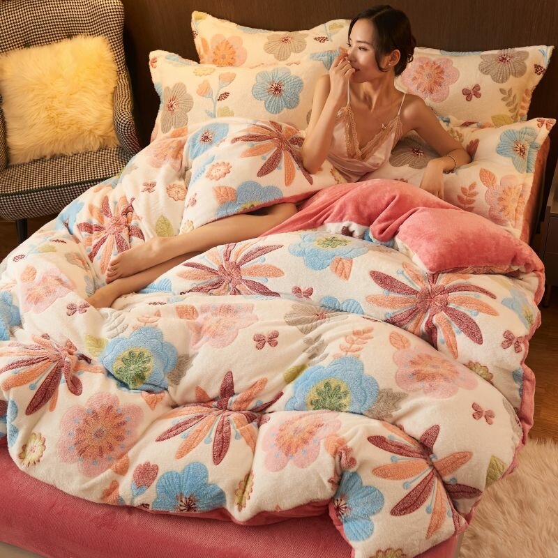 Зимний флисовый молочный бархатный пододеяльник, утолщенный фланелевый двусторонний коралловый флис, теплый комплект для студенческого общежития, четырехкомпонентный набор
