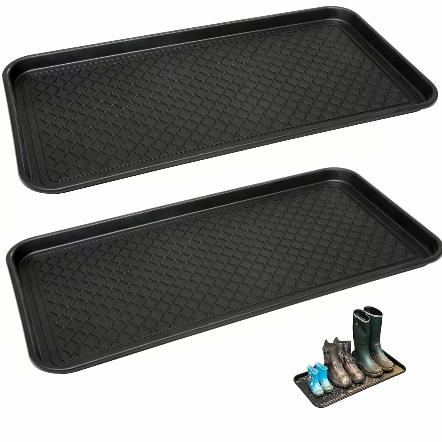 Лоток для ботинок и обуви универсальный для помещений и улицы, 60,00 x 40,00 x 3,00 см (24"x16"x1,2"), платиновый золото, пластик, многофункциональный для обуви, горшков с растениями, банок с краской, мисок для питомцев, хранения в машине, комплект из 2