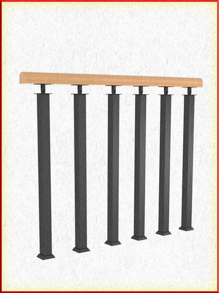 Перила для лестниц, кованое ограждение для крыльца 6 столбов + 1 поручень из массива дерева, полный комплект