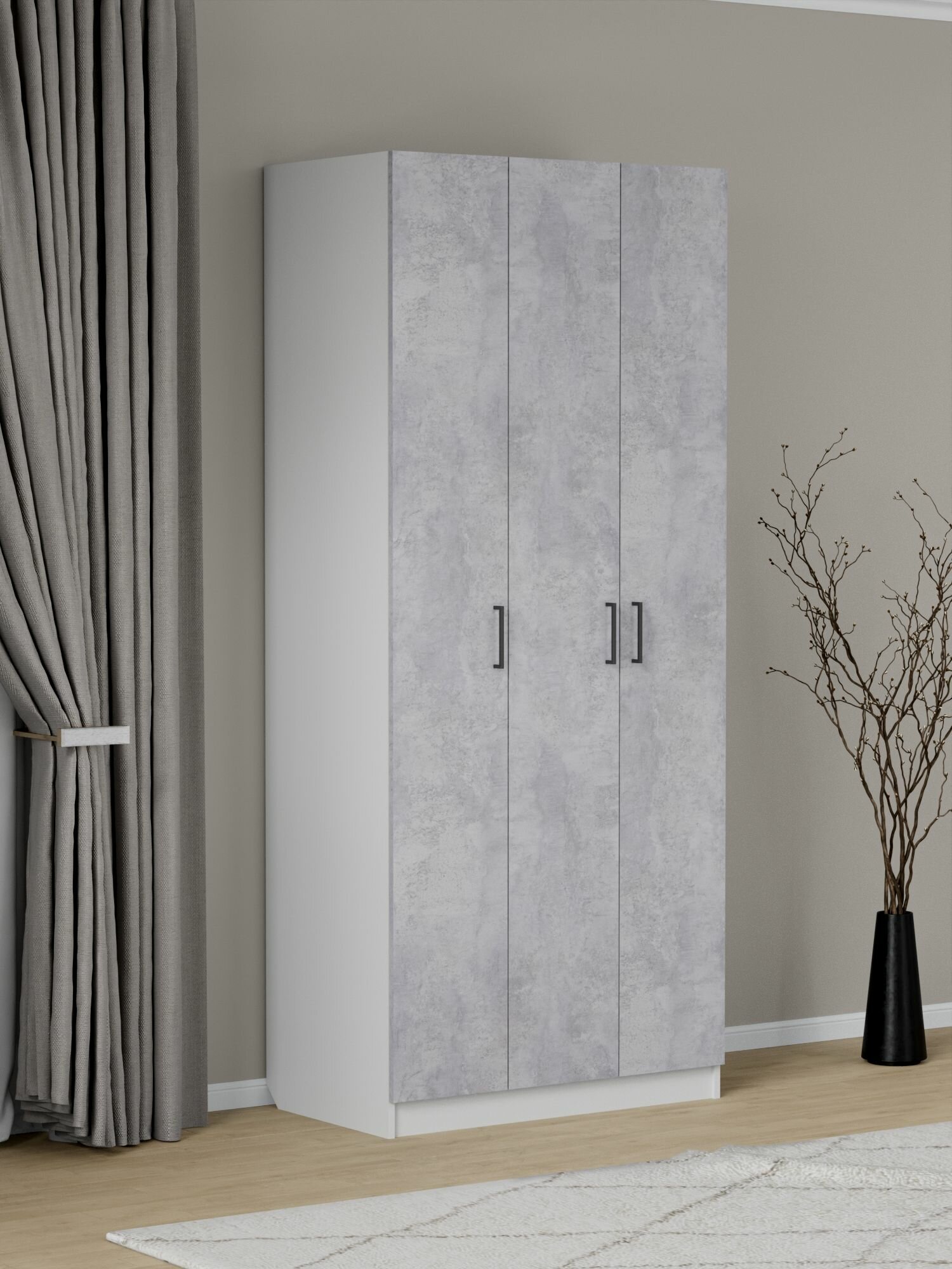 InHouse Шкаф распашной ШК-3/1 Белый/Бетон 90х52х210, фасады ЛДСП
