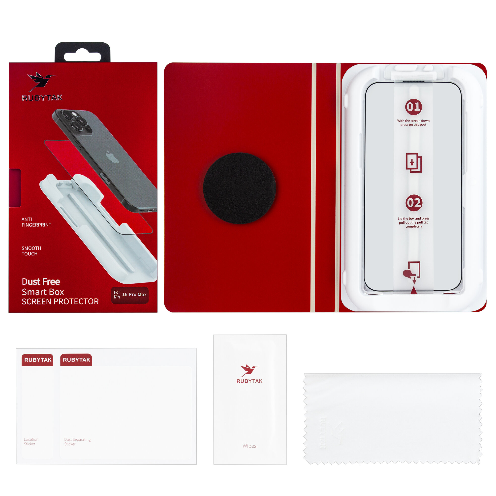 Защитное стекло iPhone 16 Pro Max RUBYTAK Silk print с аппликатором (isa)