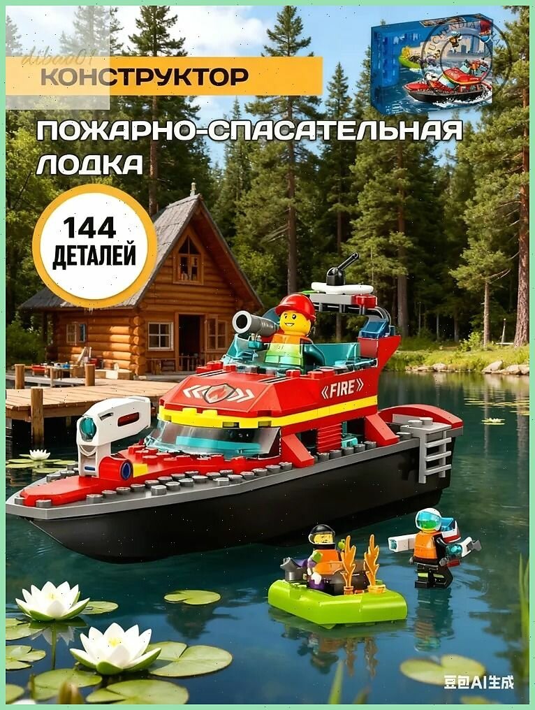 City конструктор Сити Пожарная спасательная лодка